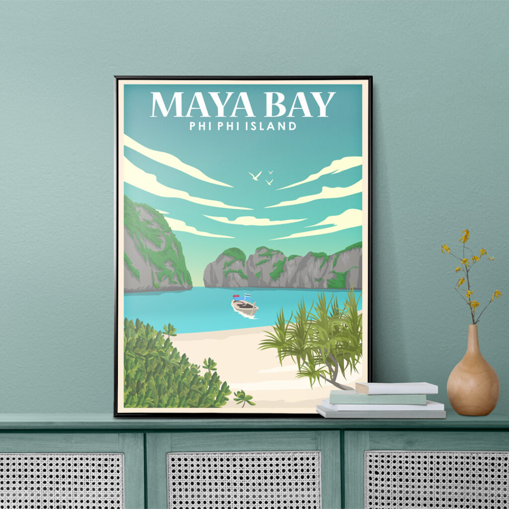 Maya Bay Phi Phi Island Longtail Boat Thailand Poster | Poster Nature ...